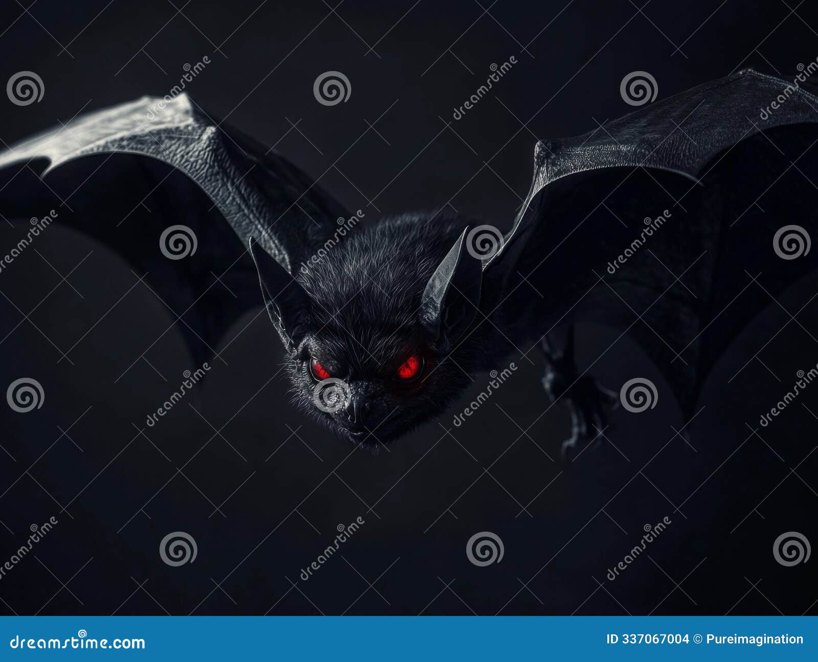 A Close-Up of a Black Bat with Glowing Red Eyes Stock Illustration ...