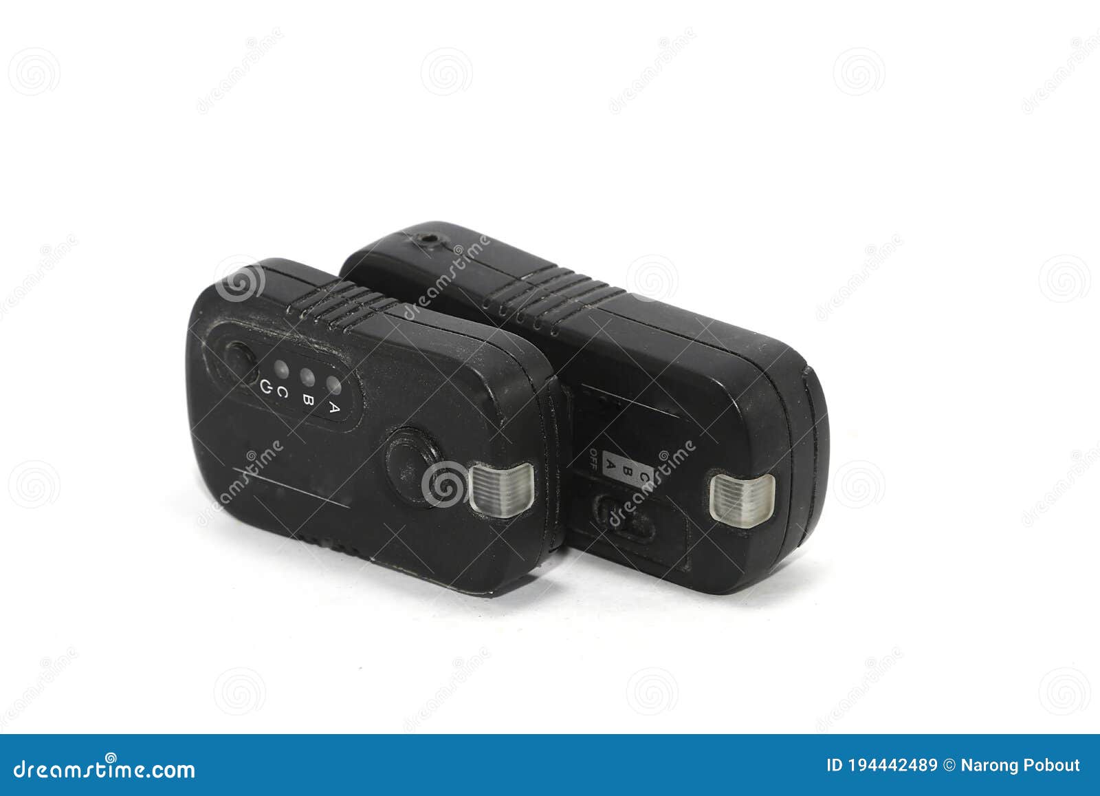 Close-up of the Black Camera Flash Trigger. Dusty and Old on White ...