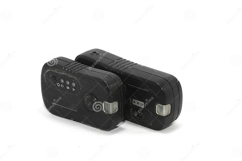 Close-up of the Black Camera Flash Trigger. Dusty and Old on White ...