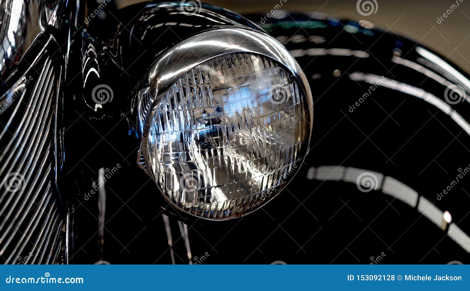 Close Up of Black Classic Car Headlight Stock Photo - Image of ...