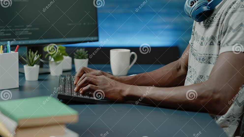 Close Up of Black Hands Coding Server Interface with Binary Codes Stock Image - Image of code ...