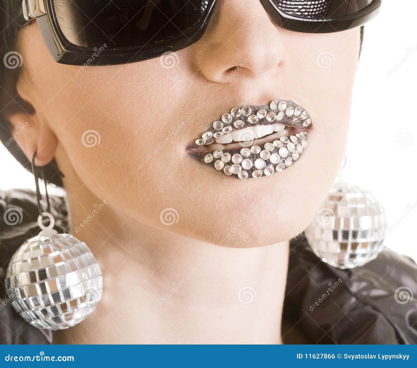 Close-up of Black Lips with Strass Stock Photo - Image of human, dark ...