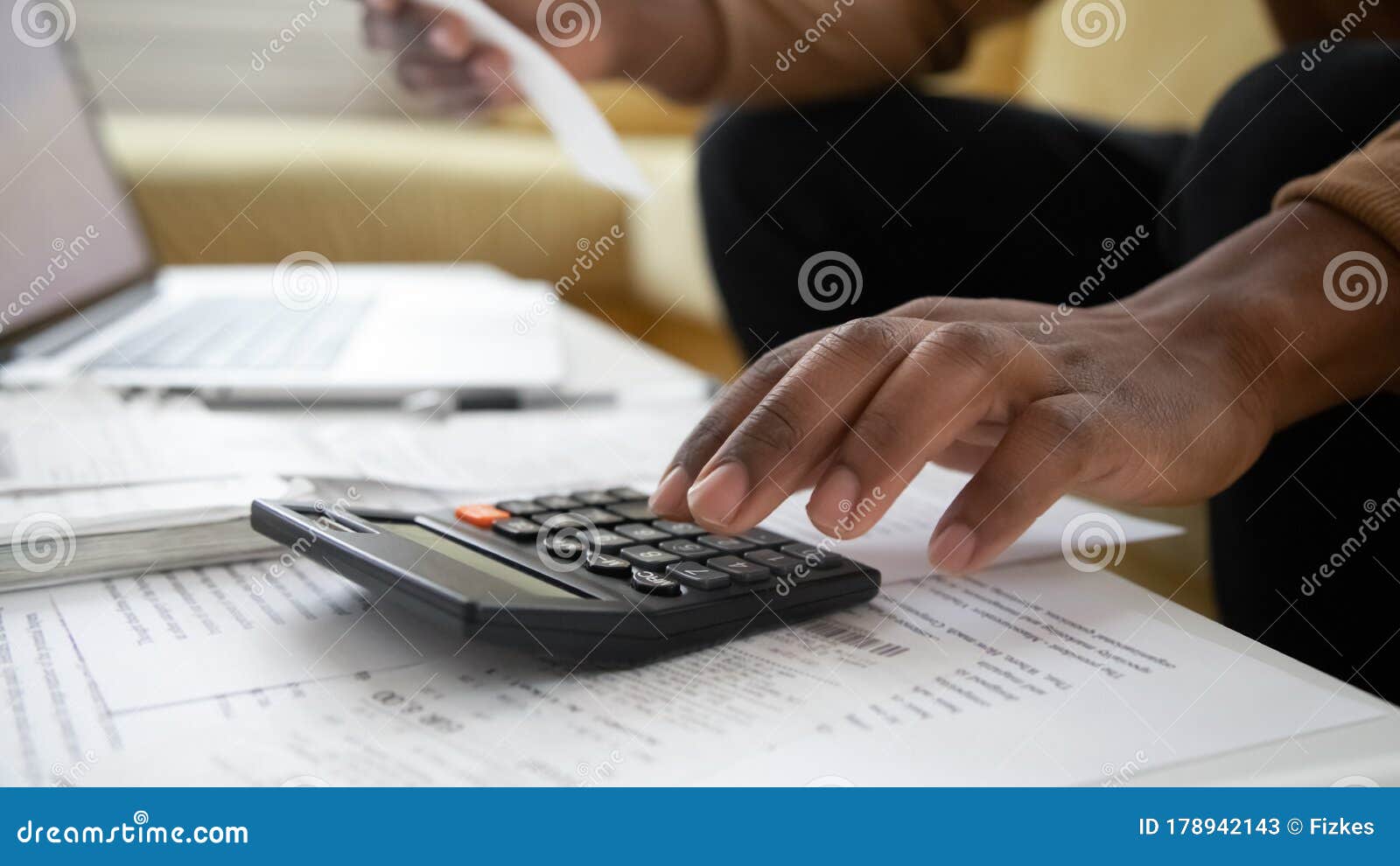 Close Up Black Man Hand Using Calculator and Laptop. Stock Image ... Close Up Black Man Hand Using Calculator and Laptop. Stock Image ...