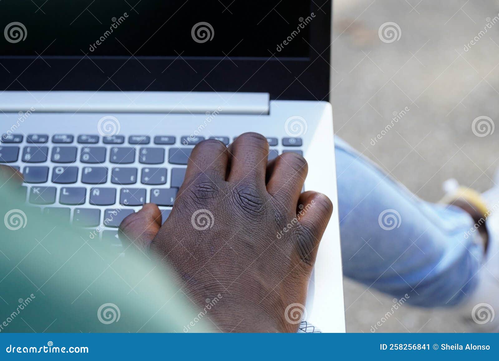 Close Up of Black Man Working with a Laptop Stock Image - Image of ...