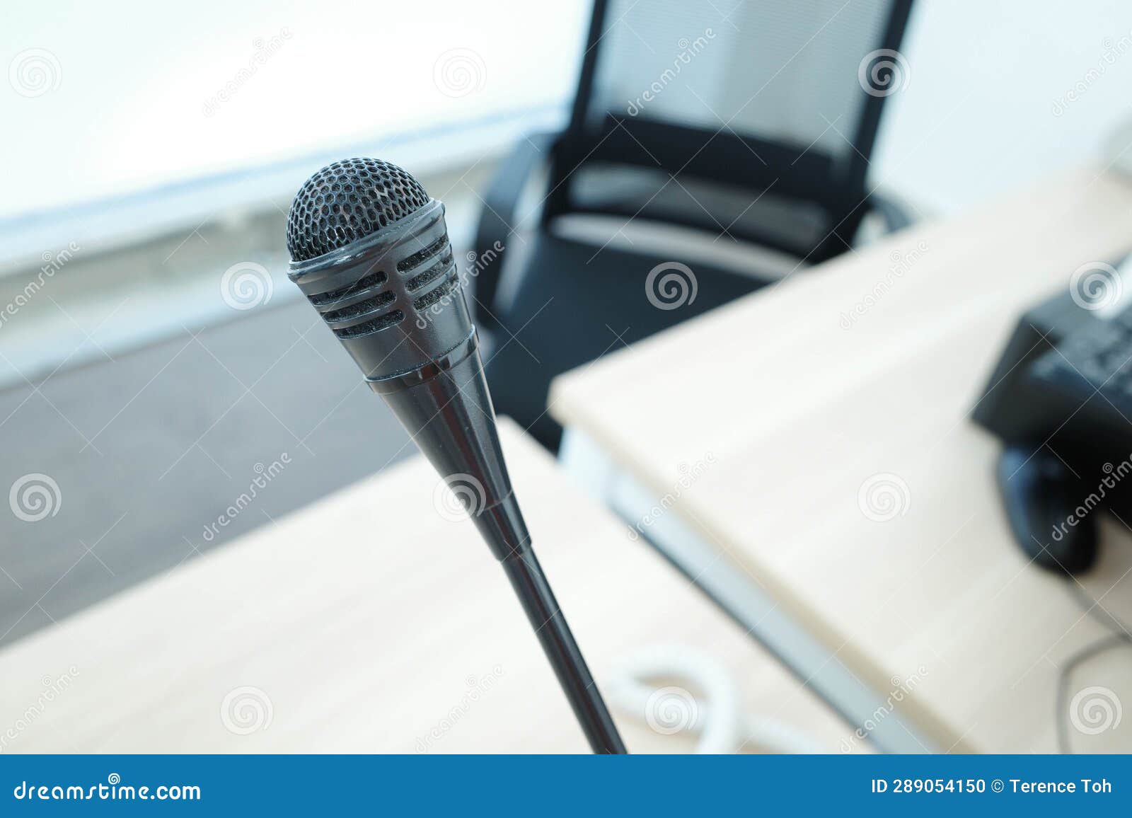 Close Up of a Black Microphone on a Desk for Making Announcement Stock ...