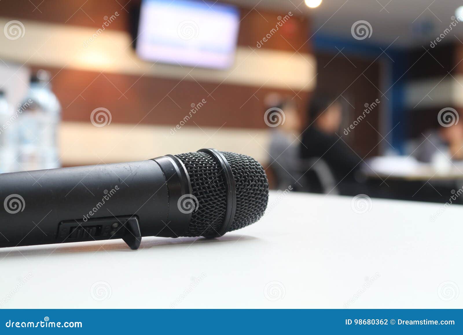 Close Up Black Microphone on the Table Stock Photo - Image of ...