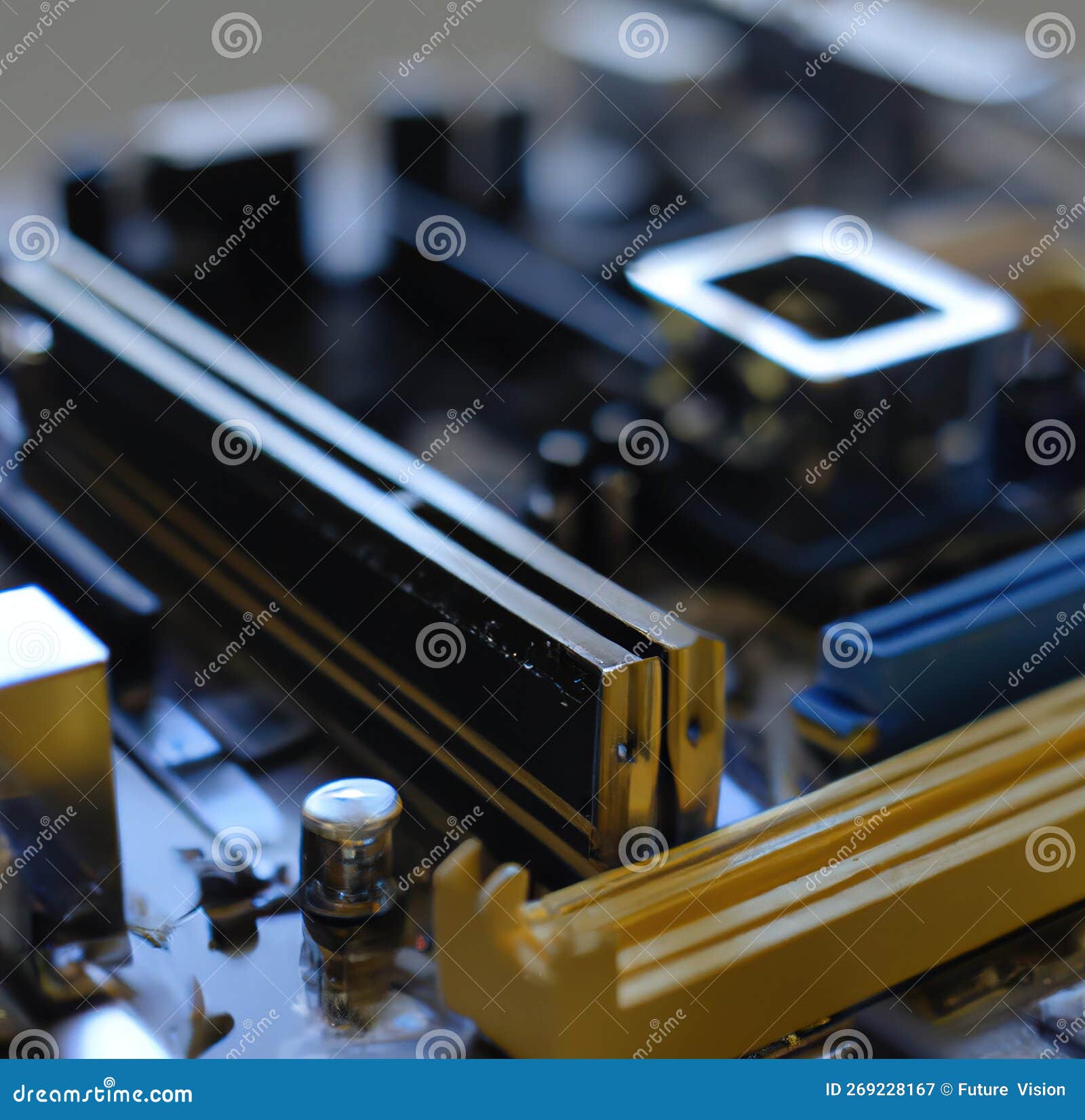 Close Up of Black Mother Computing Board with Computer Elements Stock ...