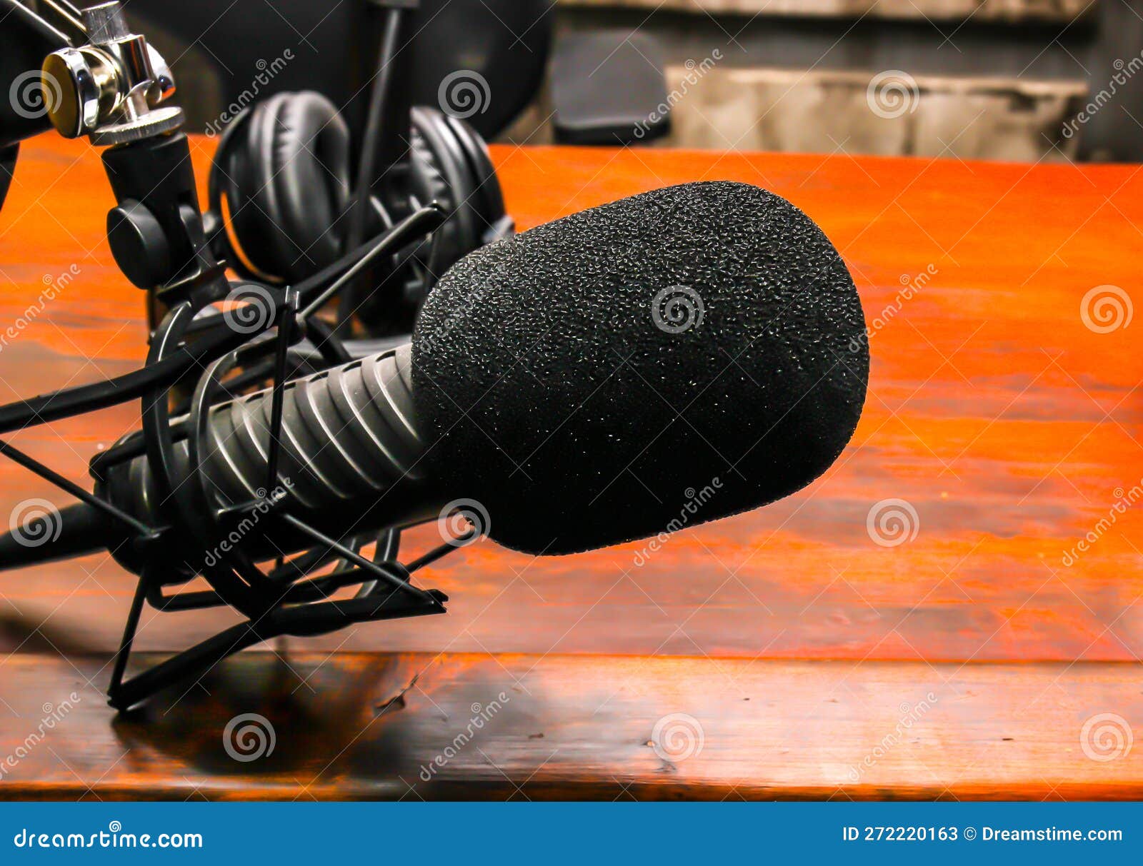 Close Up of Black Podcast Microphone Stock Image - Image of interior ...