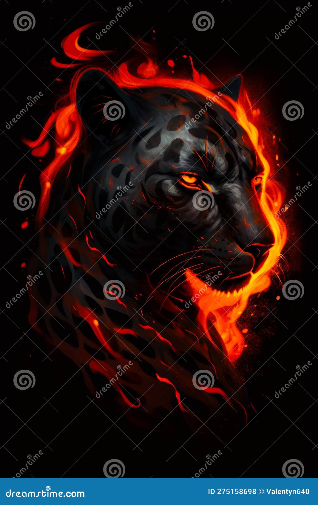 Close Up of Black and Red Tiger S Face with Flames. Generative AI Stock ...