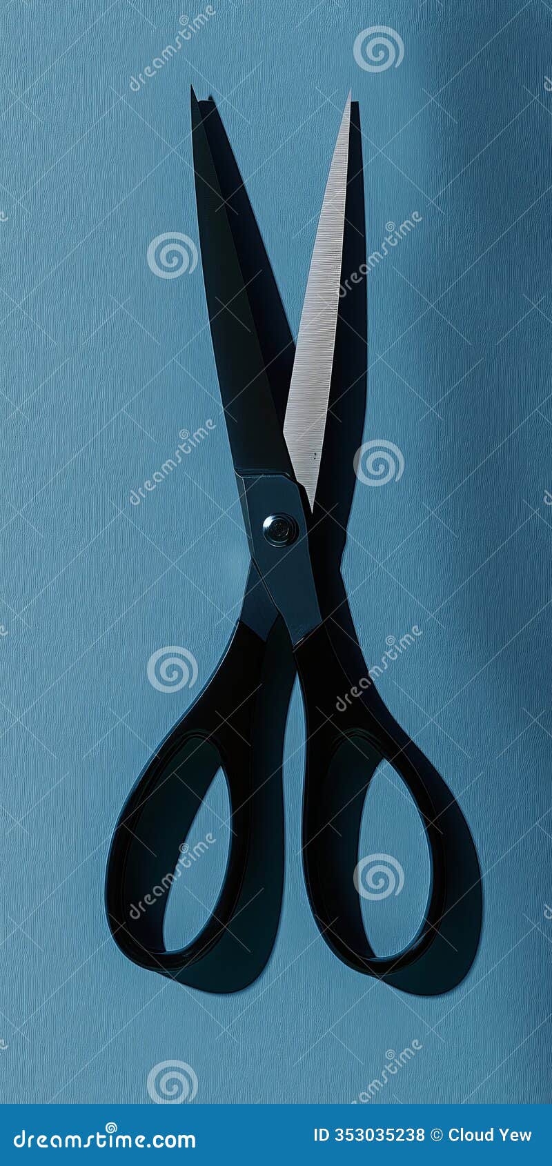 Close-up of Black Scissors on Blue Background Stock Illustration ...