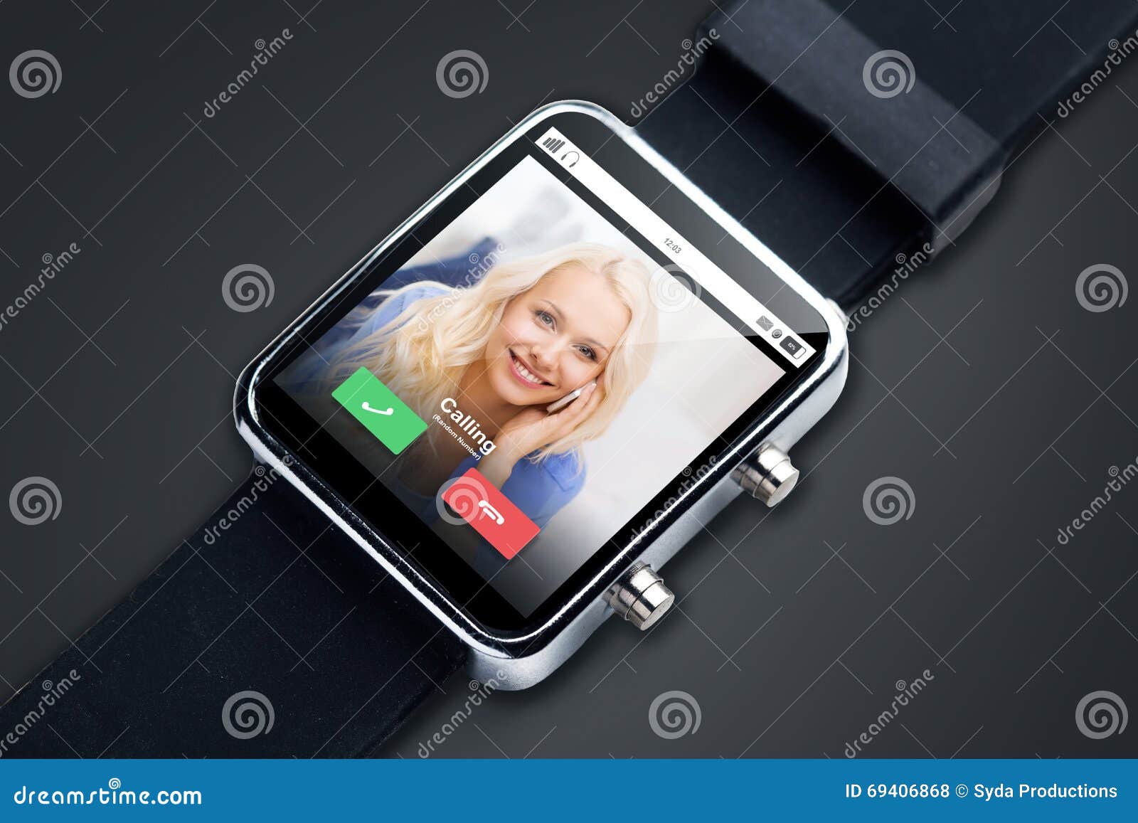 Close Up of Black Smart Watch with Incoming Call Stock Photo - Image of ...