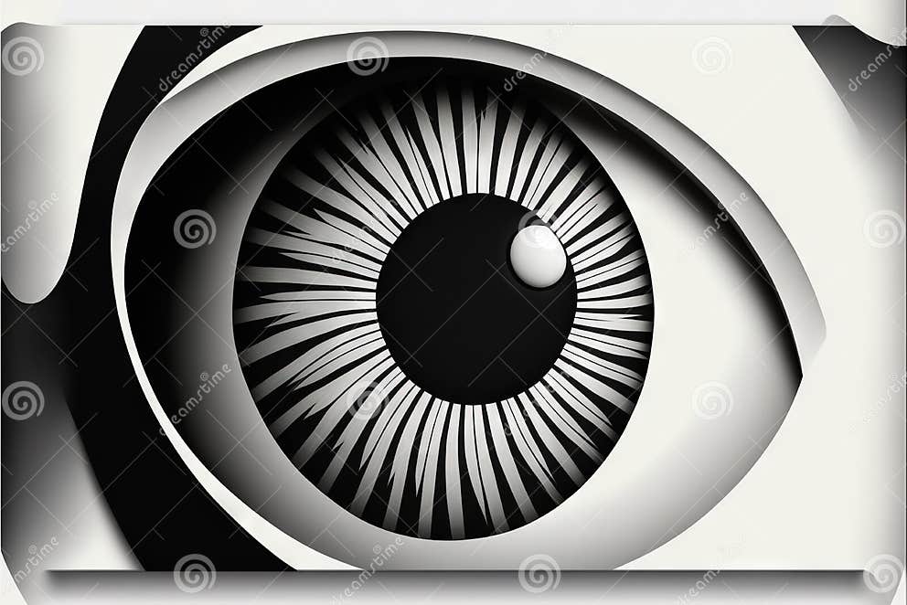 A Close Up of a Black and White Eyeball with a White Background and a ...