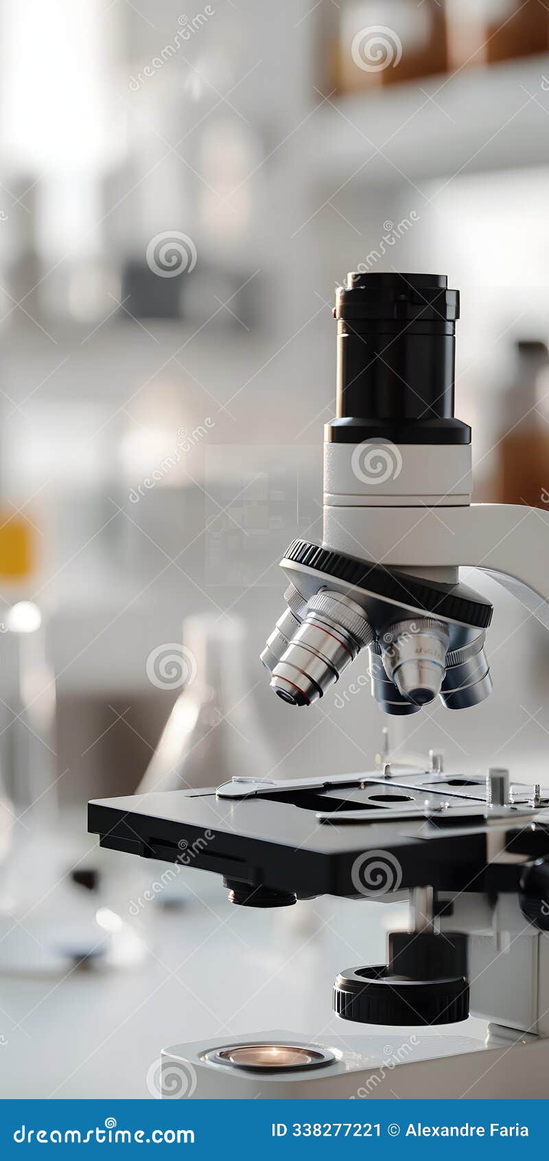 Close-up of Black and White Microscope in Laboratory Setting Stock ...