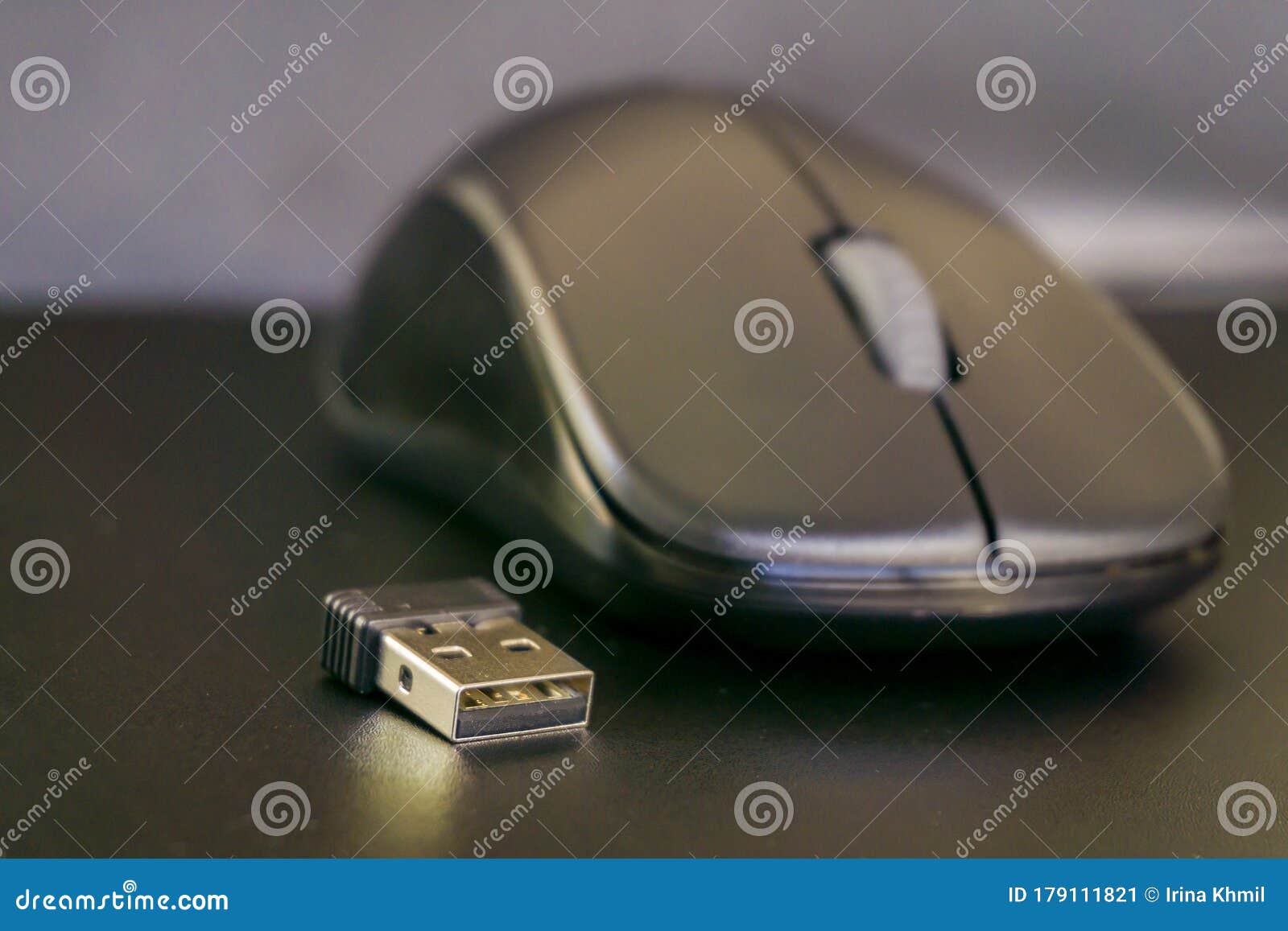Black Wireless Mouse with Usb Connector on Dark Background Stock Image ...