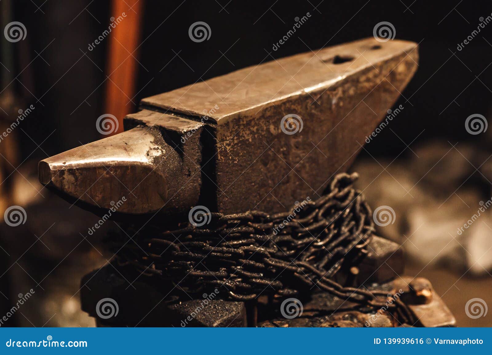 Close-up a Blacksmith Anvil with Wound Chain. Stock Photo - Image of ...