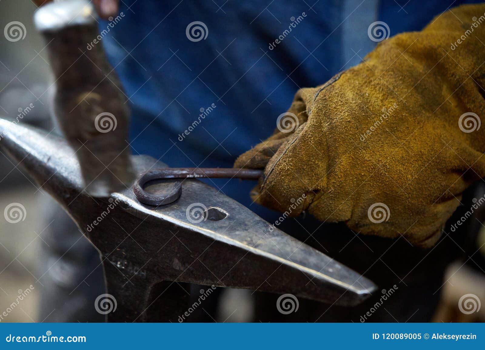 Close-up of a Blacksmith`s Hands Manipulating a Metal Piece Above His ...