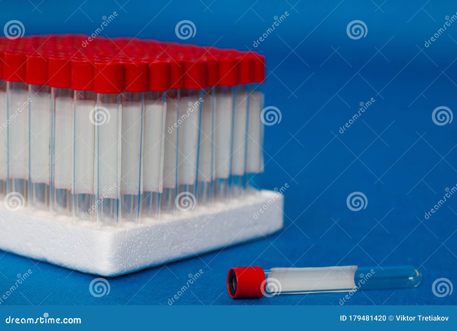 Close Up Blank Laboratory Test Tubes with Red Caps Ready for Use Stock ...
