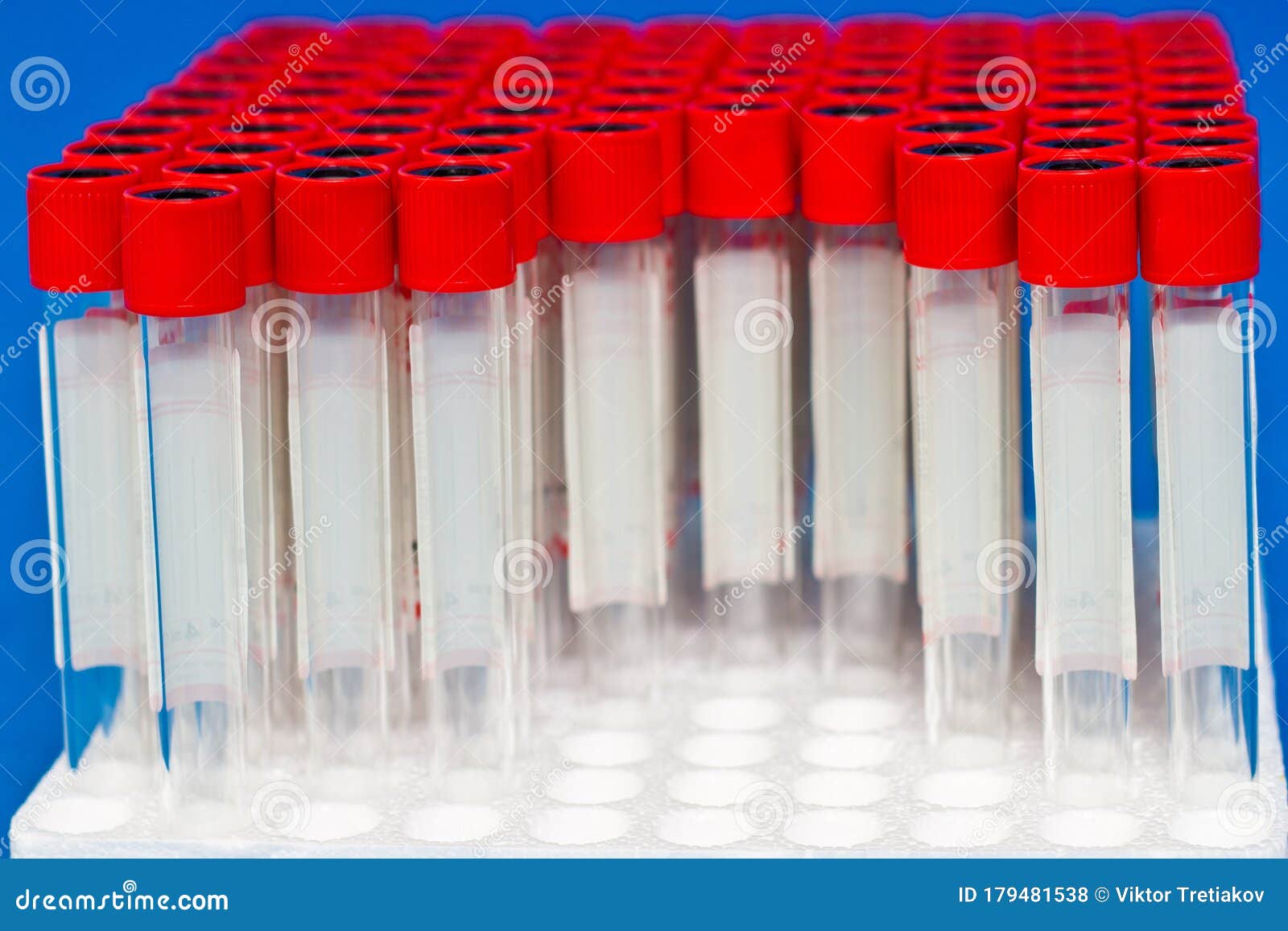 Close Up Blank Laboratory Test Tubes with Red Caps Ready for Use Stock ...
