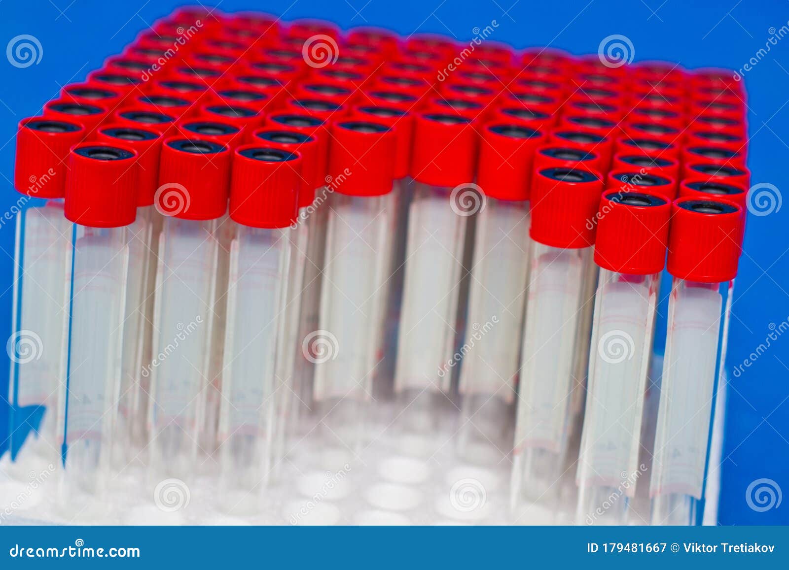 Close Up Blank Laboratory Test Tubes with Red Caps Ready for Use Stock ...