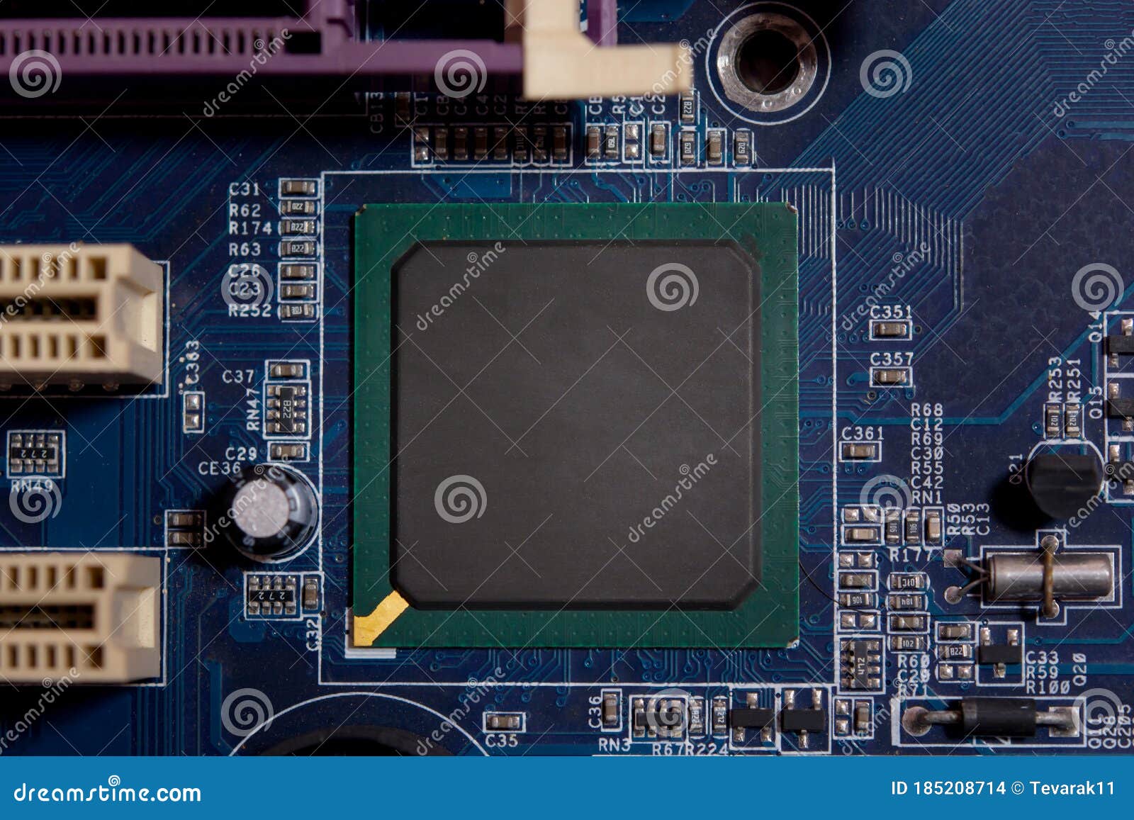 Close Up Blank Microchip on Electronic Circuit Board Stock Photo ...