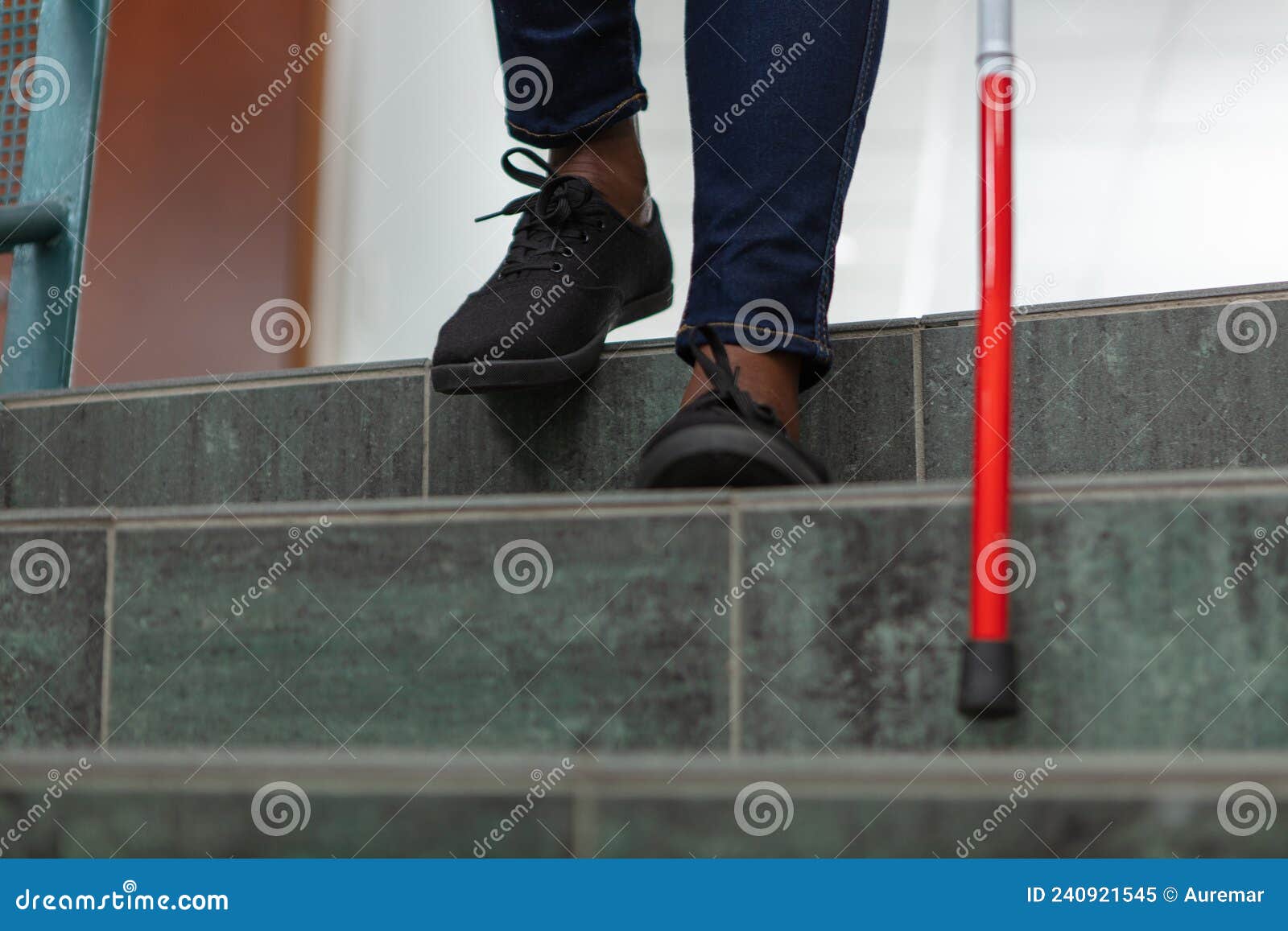 Close Up Blind Person Negotiating Steps Using Cane Stock Image - Image ...