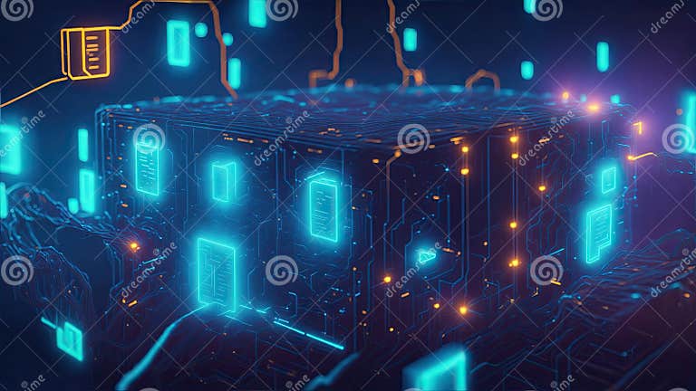 A Close-up of a Blockchain Network with Interconnected Blocks and Data Fields Stock Illustration ...