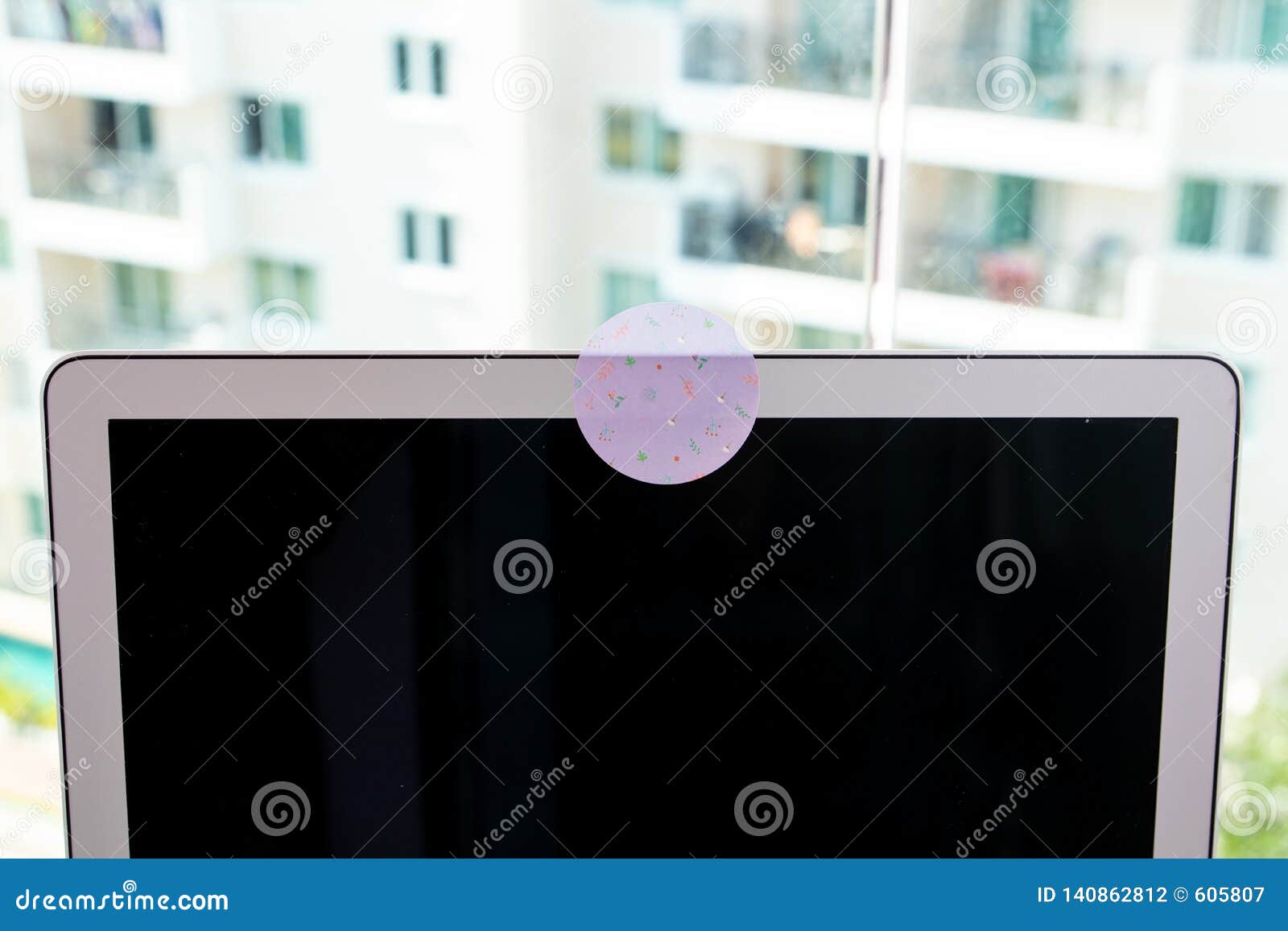 Close Up Blocks the Covered Webcam with a White Sticker Tape Stock ...