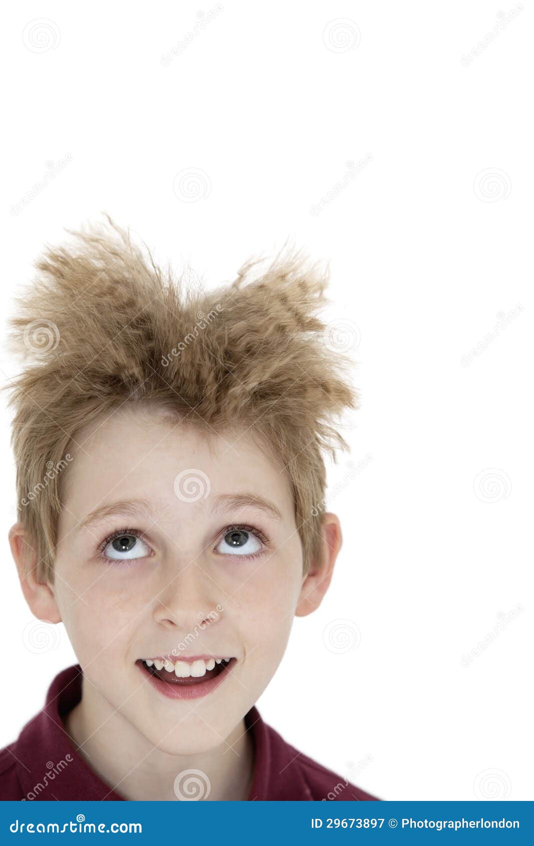 Close-up of Blond Boy Looking Up Over White Background Stock Image ...