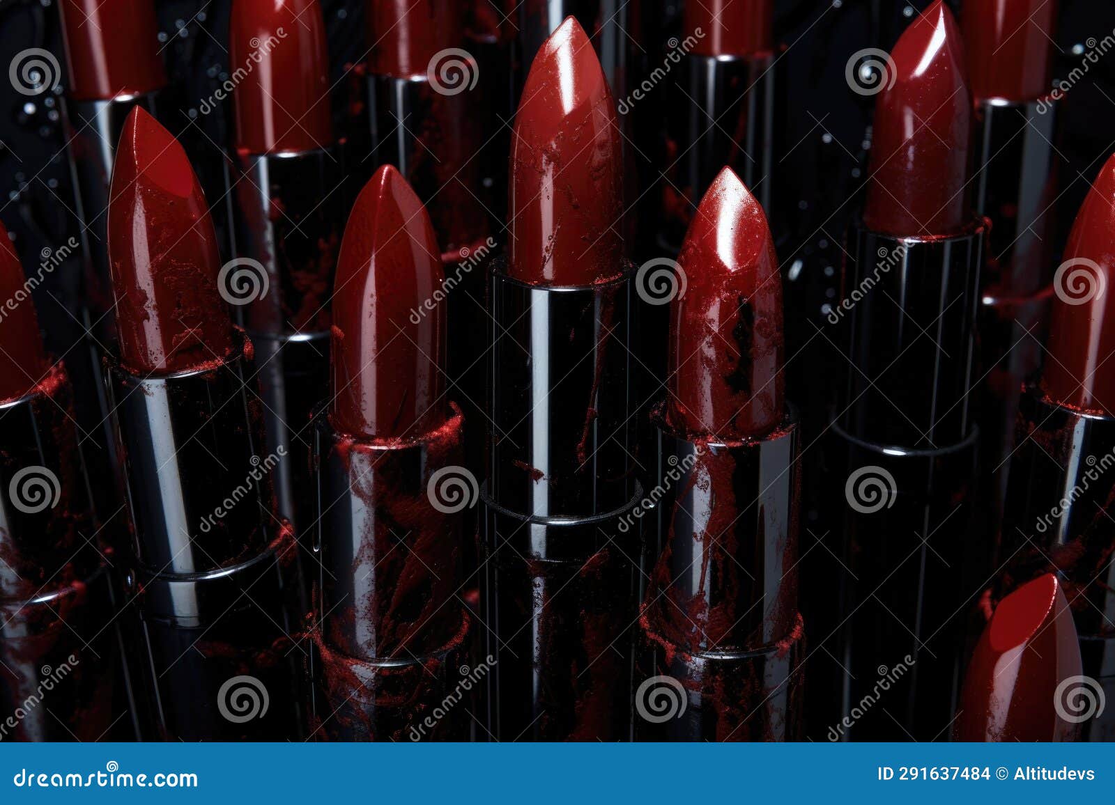 Close-up of Blood-red Lipsticks on Glossy Black Surface Stock Photo ...