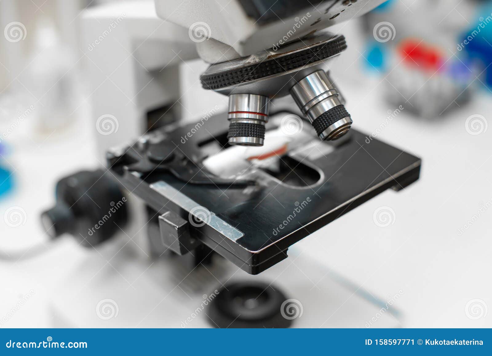 Closeup Blood Sample on Glass in Microscope Stock Image - Image of ...