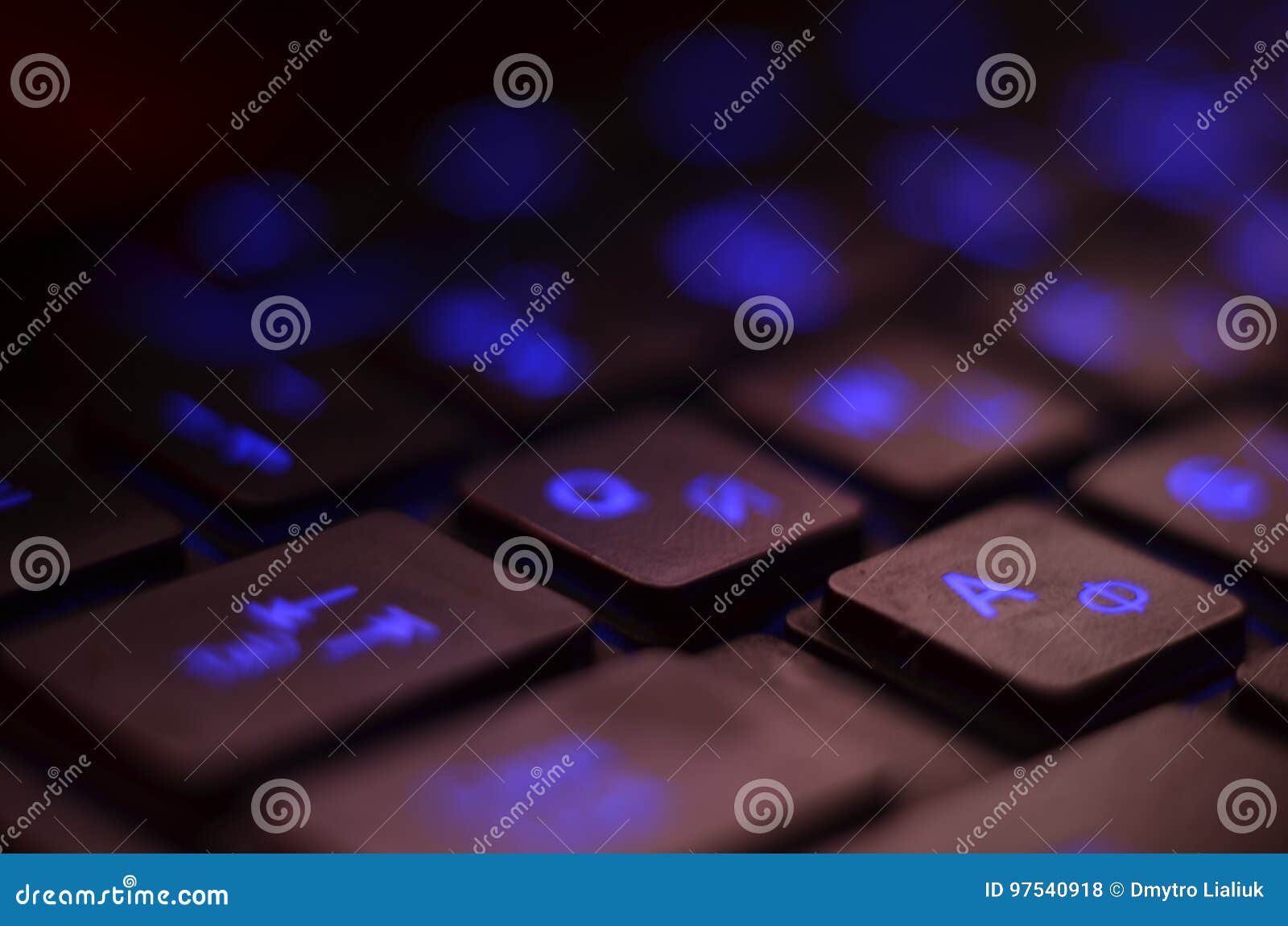 Close Up. Blue Backlight, Backlit on Laptop or Keyborad Computer of ...