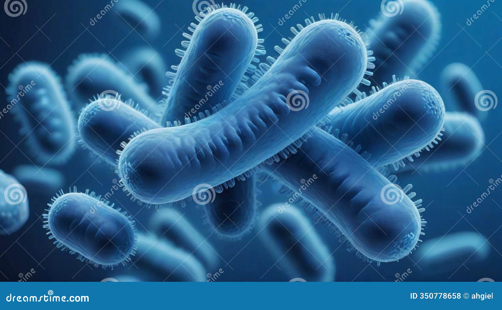 Close-up of Blue Bacteria Cells, Microscopic View Stock Illustration ...