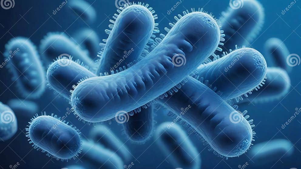 Close-up of Blue Bacteria Cells, Microscopic View Stock Illustration ...