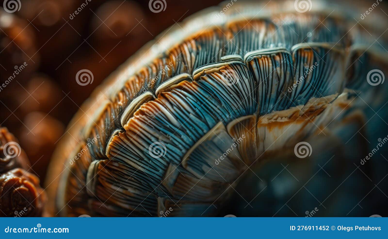 A Close Up of a Blue and Brown Object with Many Other Things in the ...