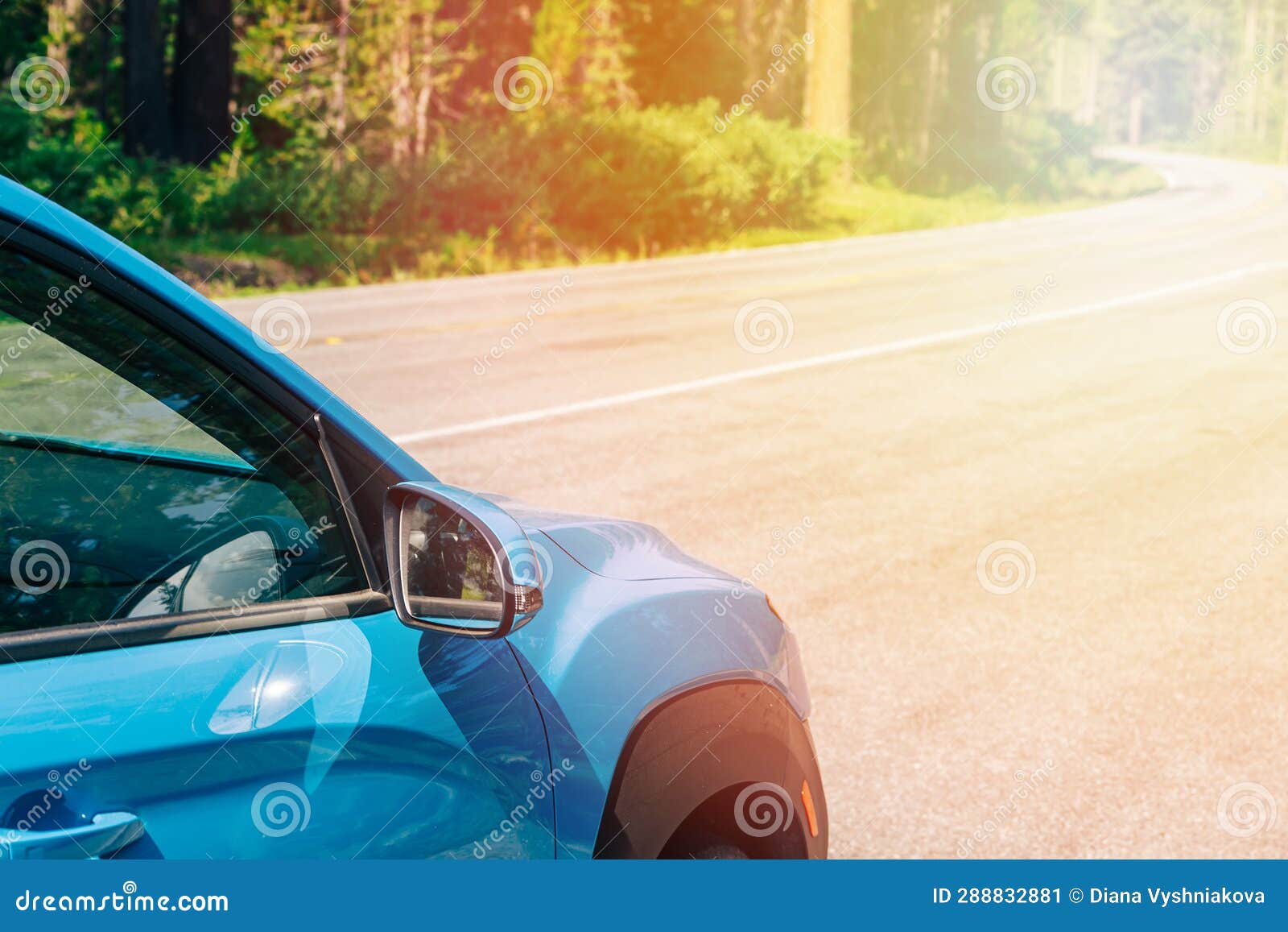 Close-up of Blue Car Standing on the Side of the Road Stock Image ...