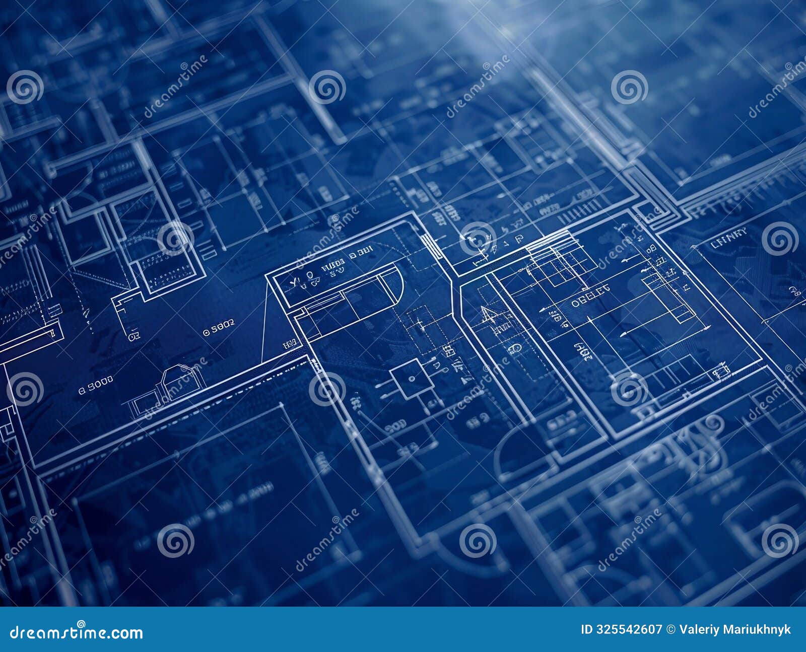 Close-Up of a Blue Construction Blueprint with Precise Architectural ...