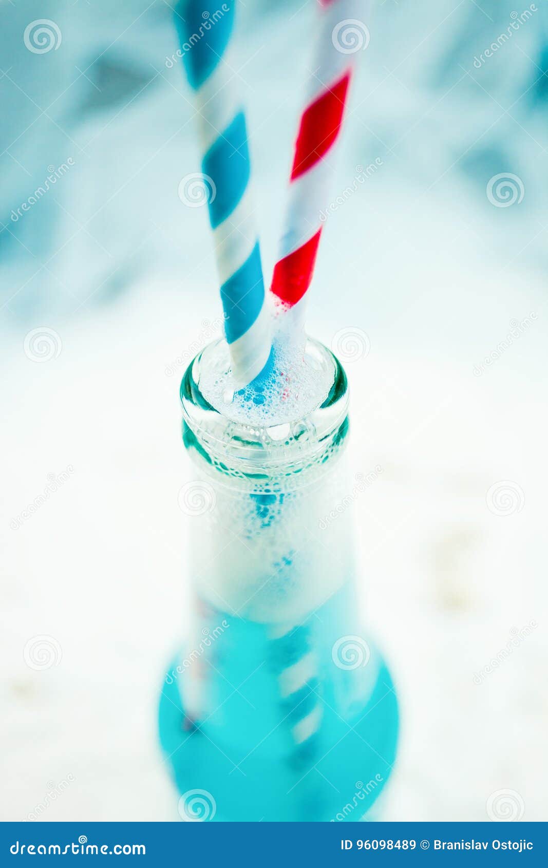Close Up of Blue Cool Refreshing Summer Drink with Straws Stock Image ...