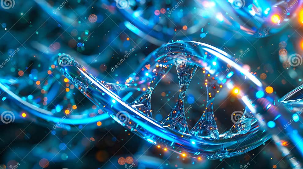 A Close Up of a Blue Dna Strand on a Blue Background Stock Illustration ...