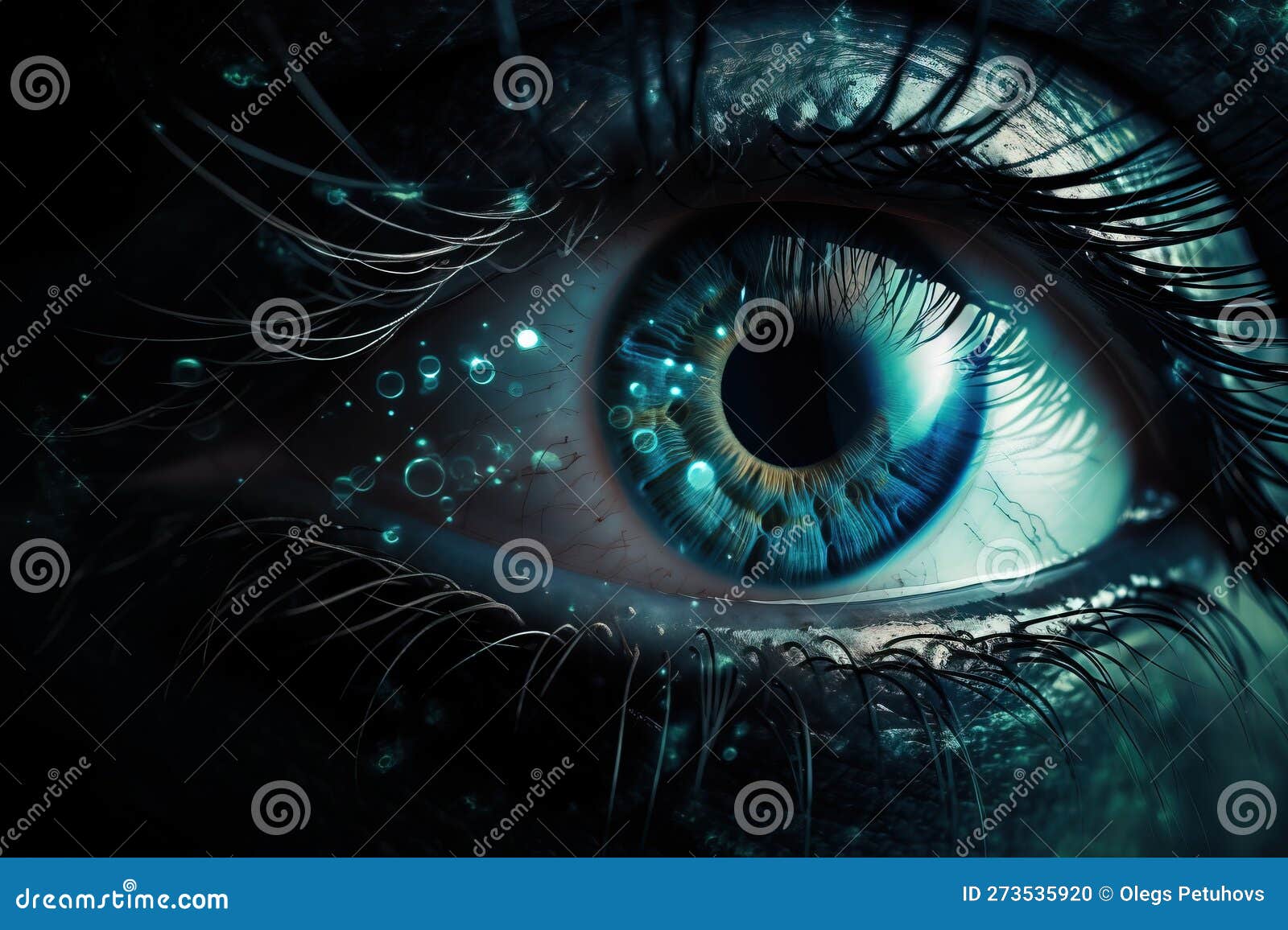 A Close Up of a Blue Eye with Bubbles on it S Iris and the Iris of the ...