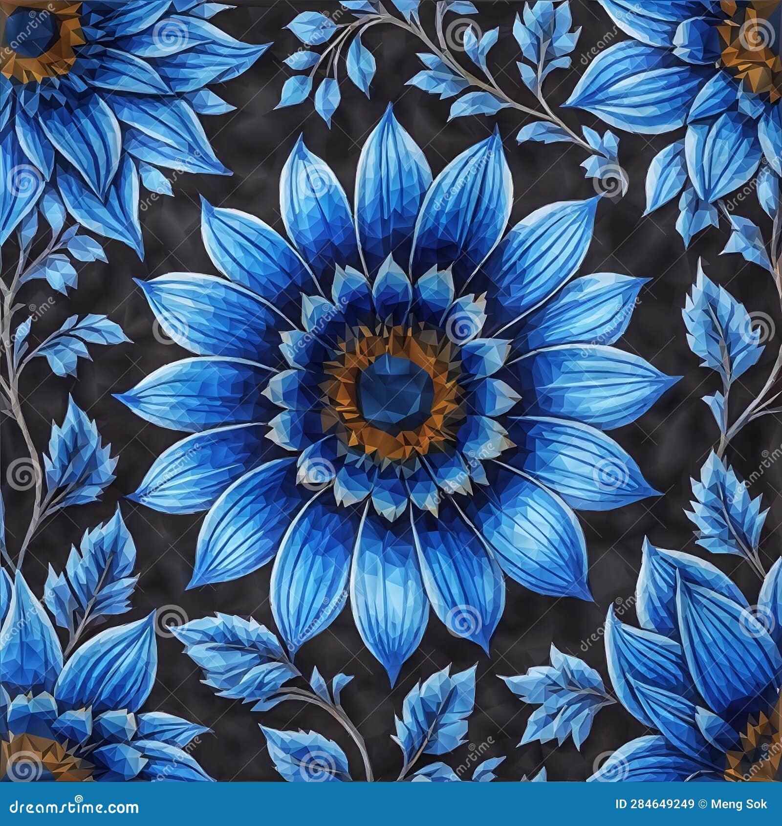 A Close Up of a Blue Flower on a Black Background, Dark Flower Pattern ...