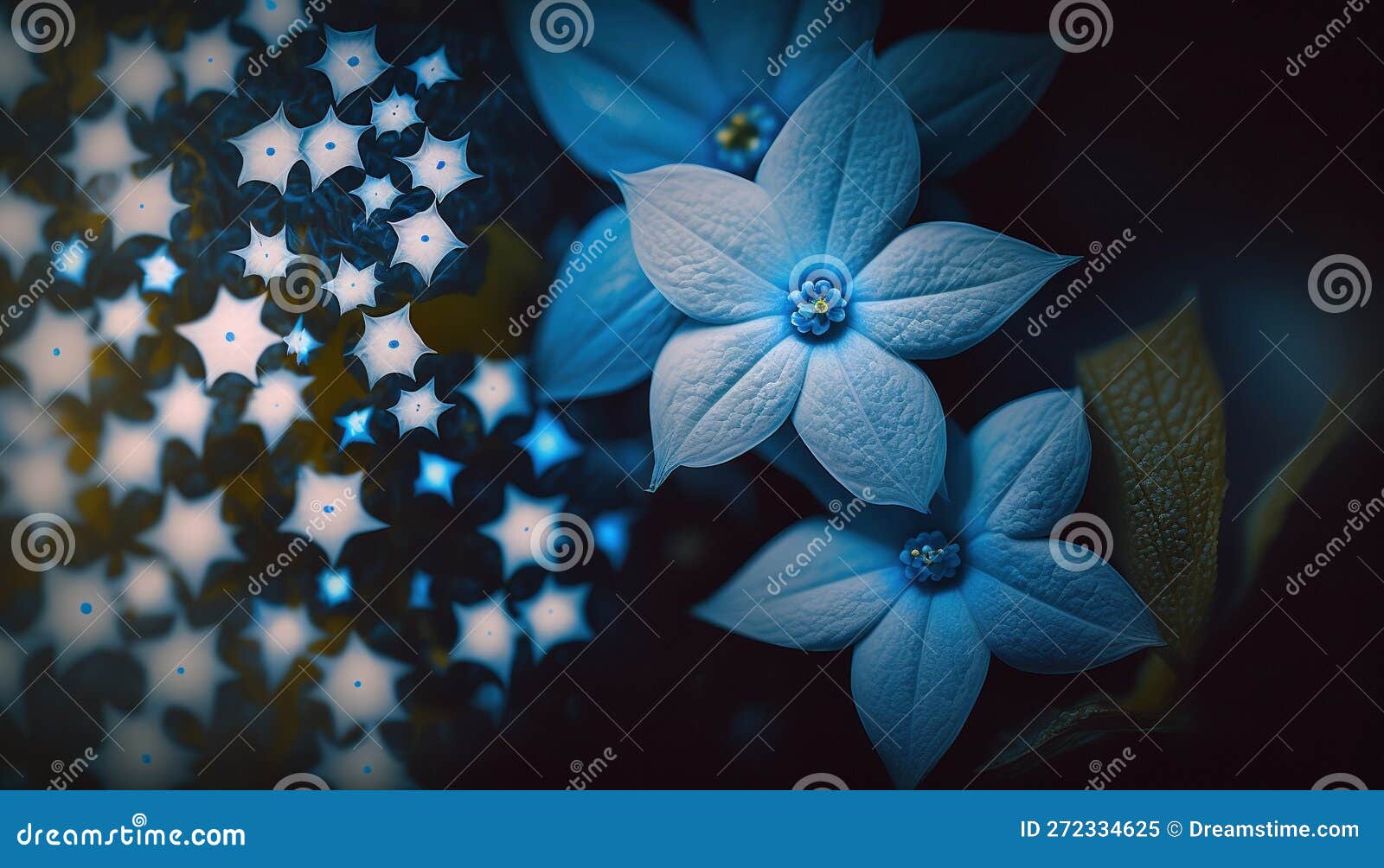 A Close Up of a Blue Flower on a Black and White Background with a Star ...