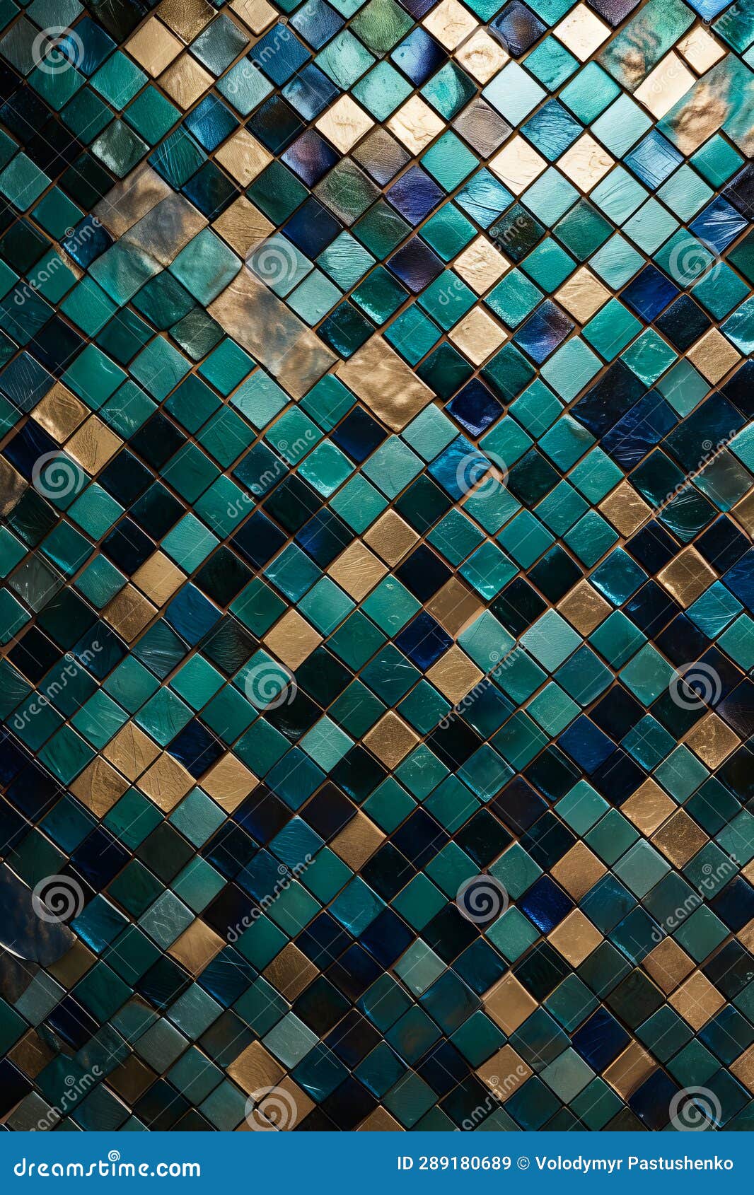 Close Up of Blue and Gold Mosaic Tile Wall. Generative AI Stock Image ...