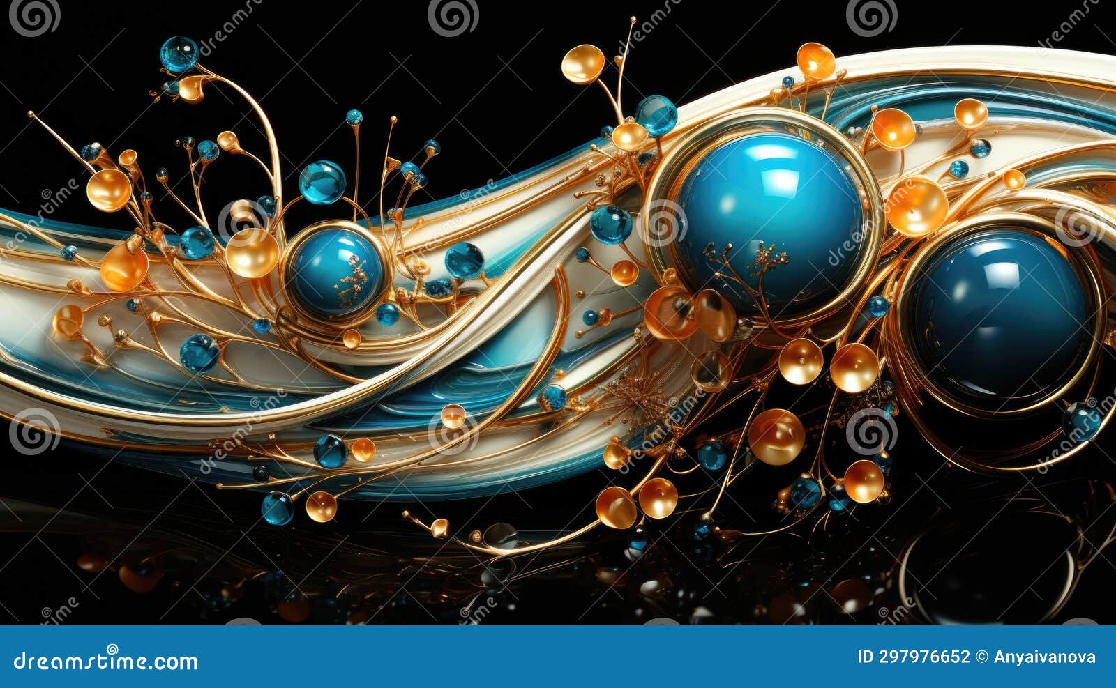 A Close Up of a Blue and Gold Object on a Black Surface. Stock Photo ...