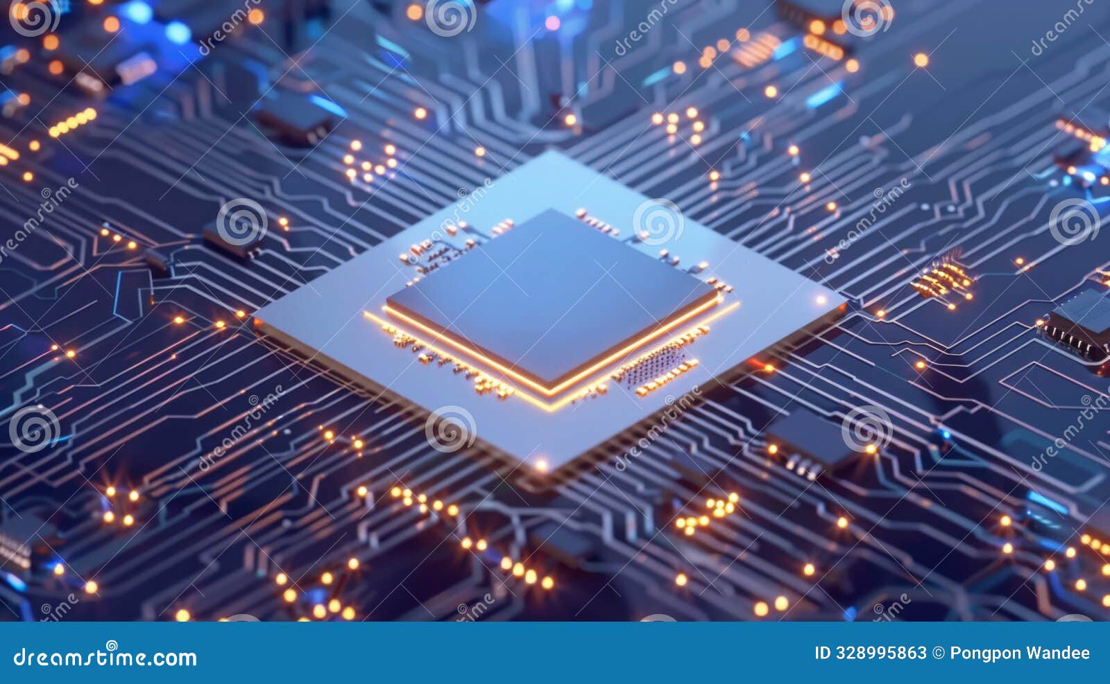 Close-Up of Blue Microchip on Motherboard Stock Illustration ...