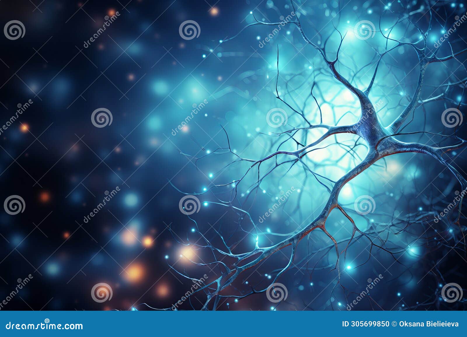 Close-up of Blue Neuron Cell Under Laboratory Microscope for Scientific ...