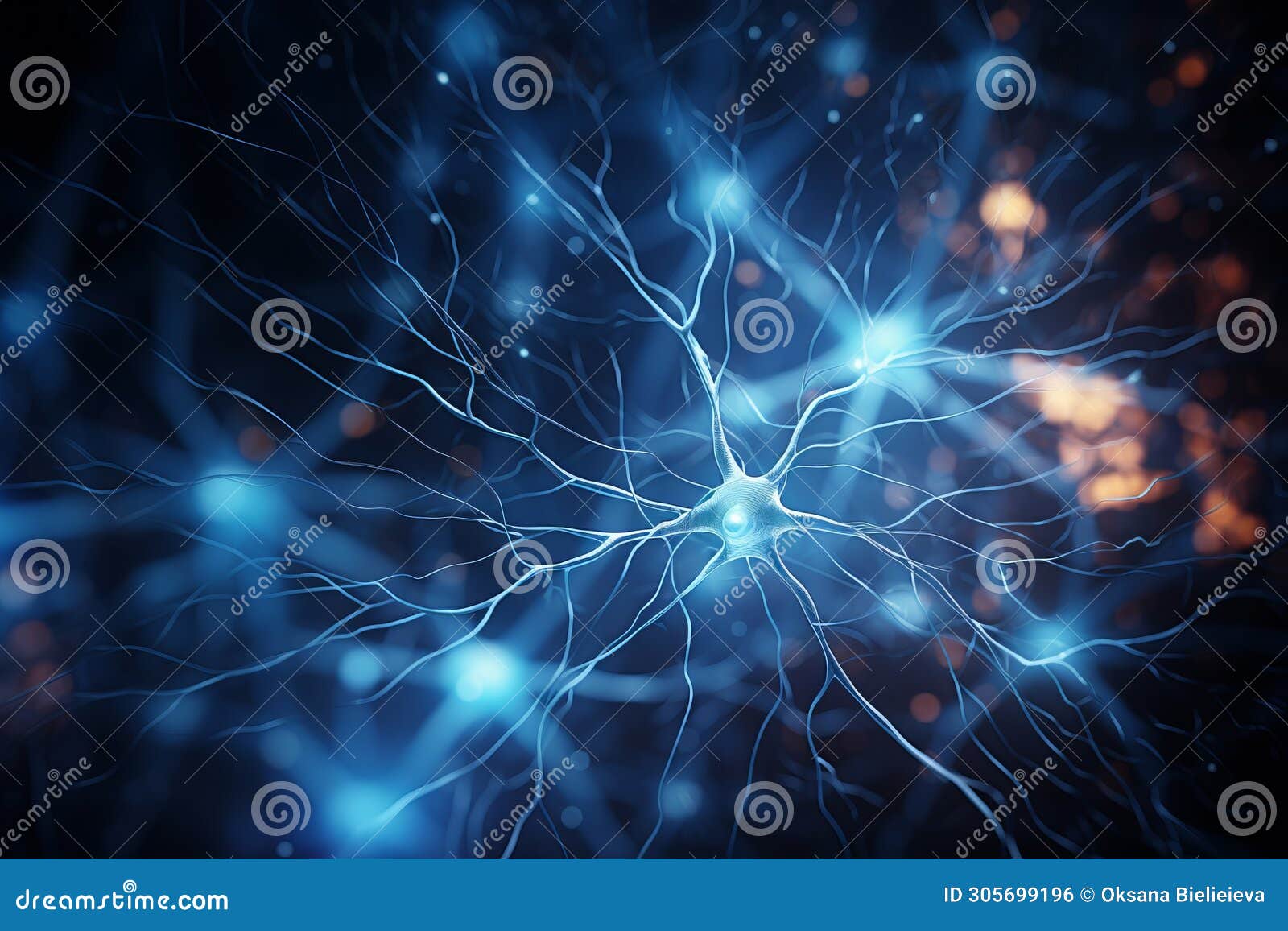 Close-up of Blue Neuron Under Microscope in Laboratory, Scientific ...