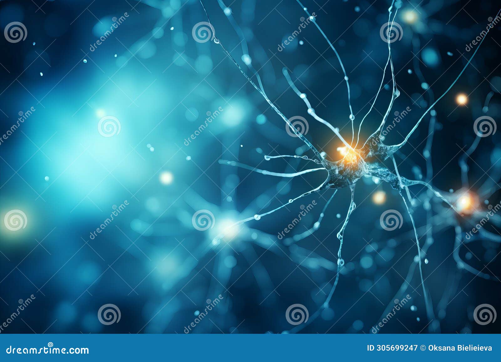 Close-up Blue Neuron Under the Microscope in a Laboratory Setting for ...
