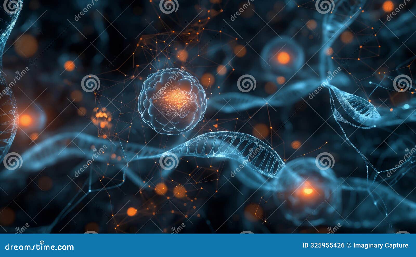 A Close Up of a Blue and Orange Cell with a Blue Stem. Neural Network ...