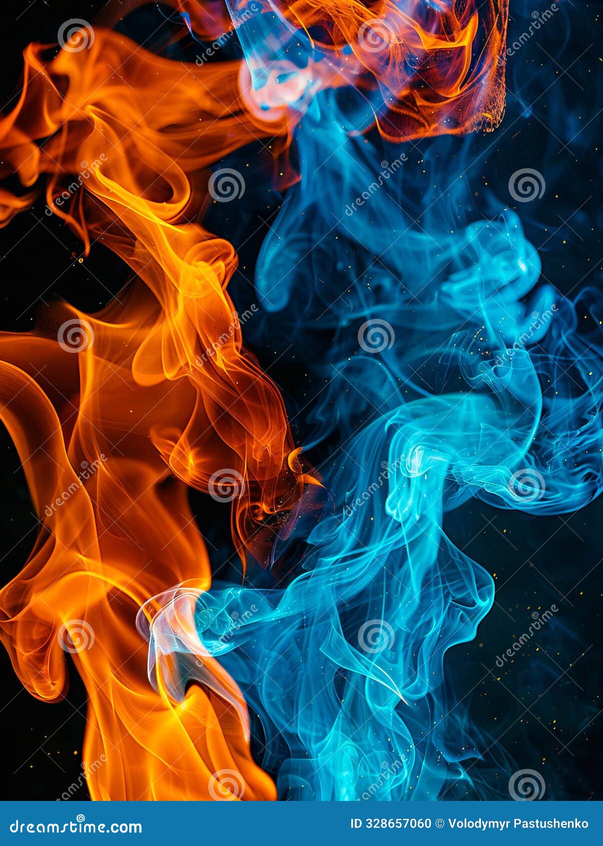 A Close Up of Blue and Orange Fire on a Black Background Stock Photo ...