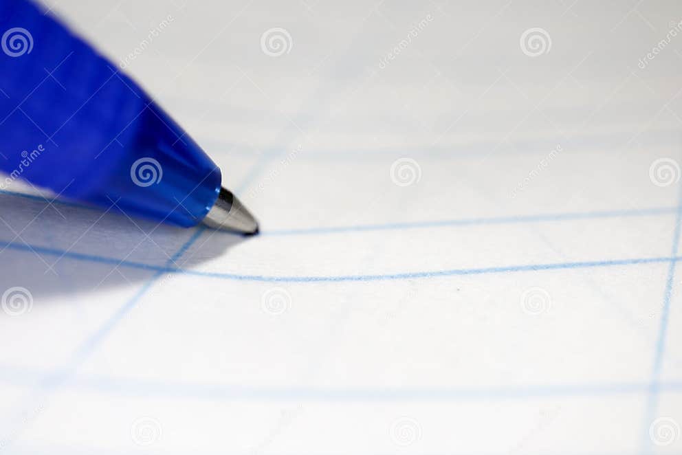 Close Up of Blue Pen on Lined Paper Stock Photo - Image of line ...